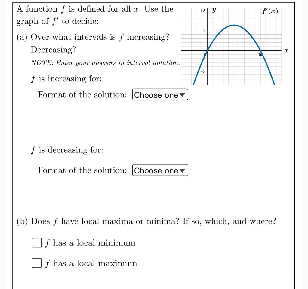 Solved -10 y f'(x) A function f is defined for all x. Use | Chegg.com