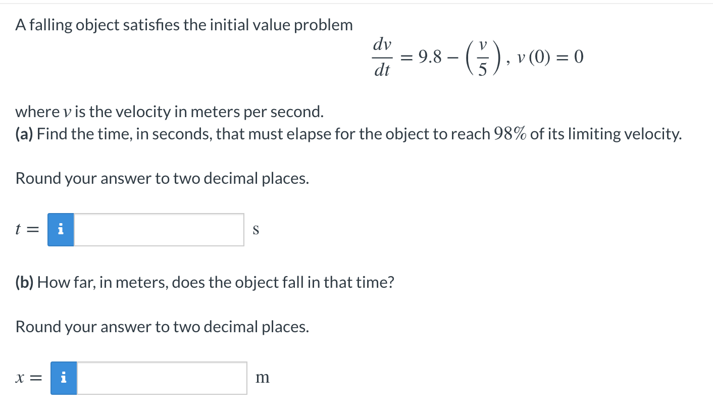 Solved A falling object satisfies the initial value problem | Chegg.com