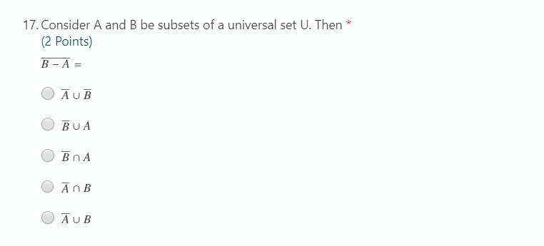 Solved 17. Consider A and B be subsets of a universal set U. | Chegg.com