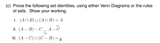 Solved c) Prove the following set identities, using either | Chegg.com