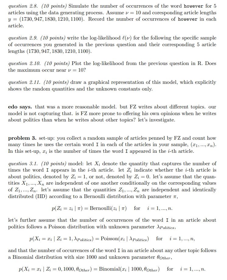 Solved learning objectives. compute likelihoods, both for a | Chegg.com