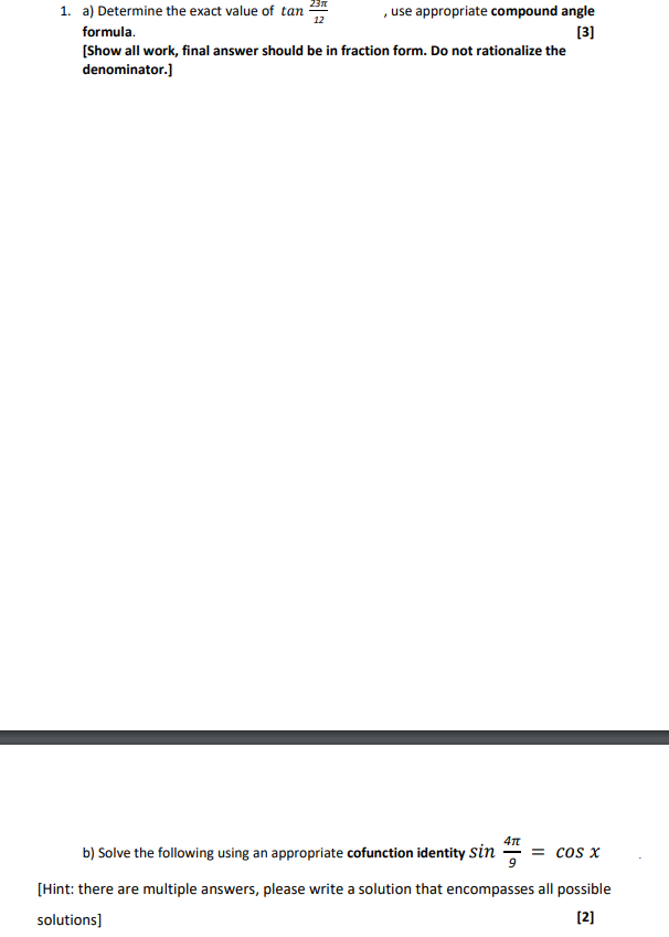 bsin(4π9)=cosx[Hint: there are multiple answers, | Chegg.com