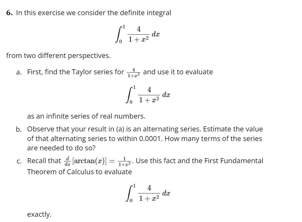 Solved 6. In this exercise we consider the definite integral | Chegg.com