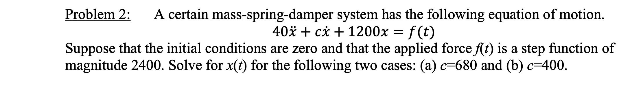 Solved Problem 2: A certain mass-spring-damper system has | Chegg.com