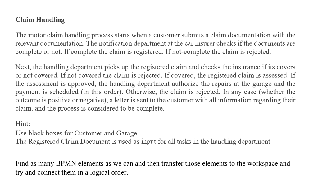 Solved Claim Handling The motor claim handling process | Chegg.com