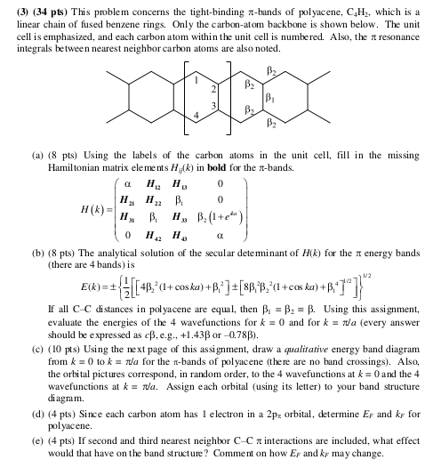Solved (3) (34 pts) This problem concerns the tight-binding | Chegg.com