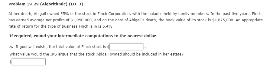 Solved Problem 19-29 (Algorithmic) (LO. 3) At her death, | Chegg.com Solved Problem 19-29 (Algorithmic) (LO. 3) At her death, | Chegg.com