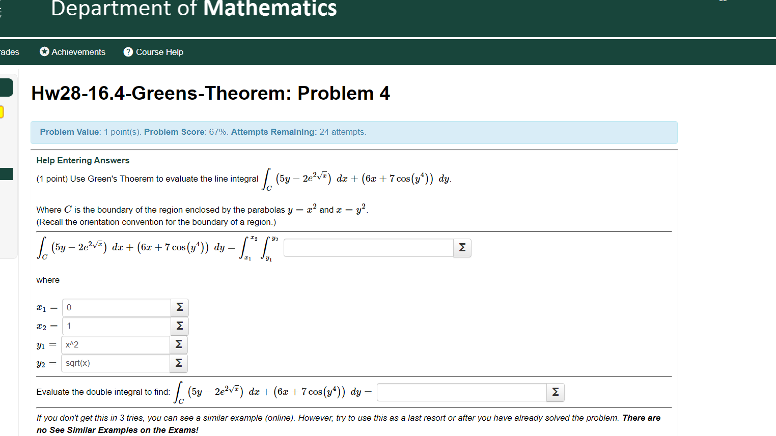 Solved Department of Mathematics ades Achievements Course | Chegg.com