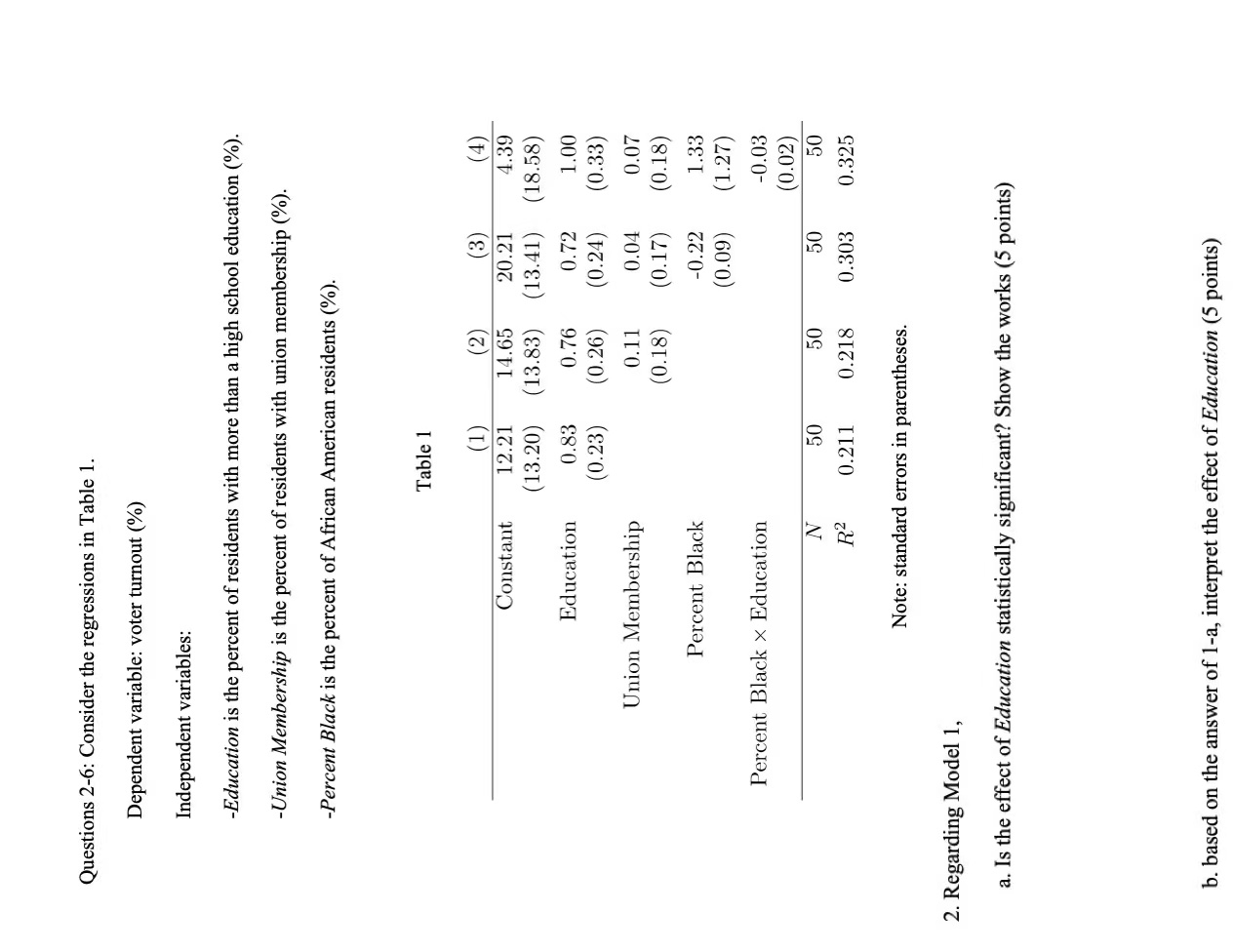 Solved Questions 2-6: Consider the regressions in Table | Chegg.com