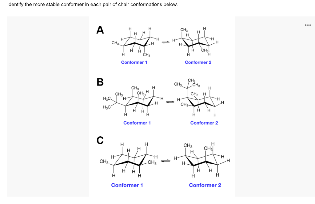 Solved Identify the more stable conformer in each pair of | Chegg.com