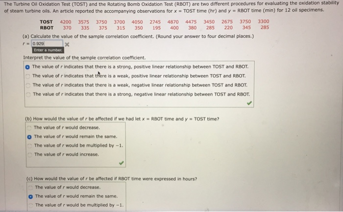 Solved The Turbine Oil Oxidation Test (TOST) and the | Chegg.com