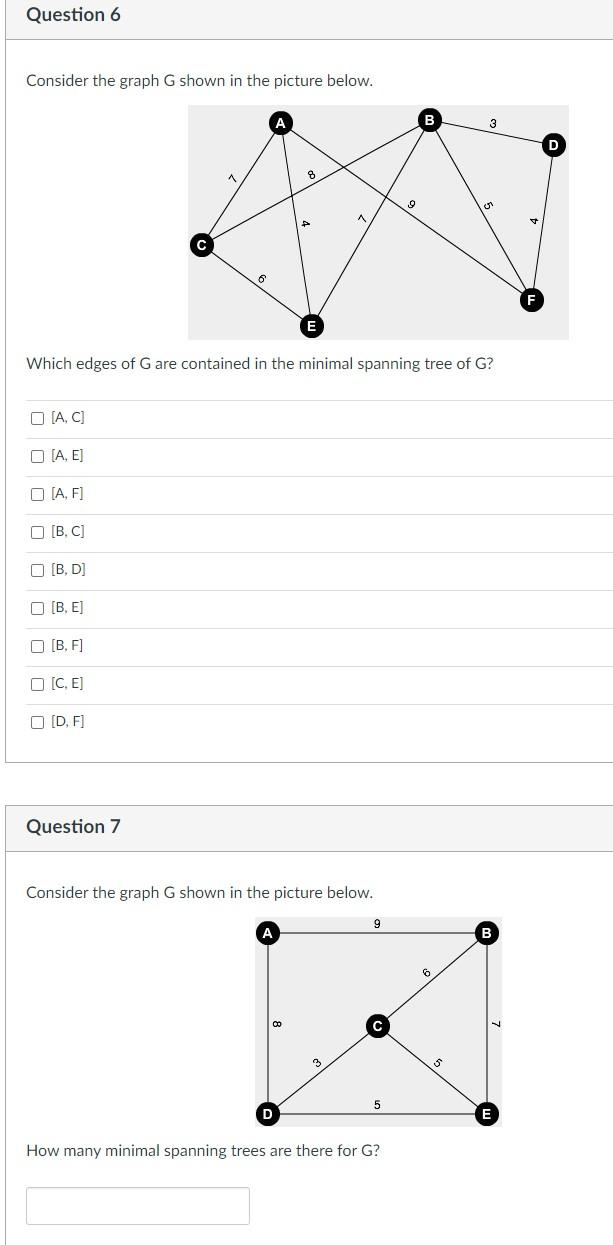 Solved Question 6 Consider the graph G shown in the picture | Chegg.com