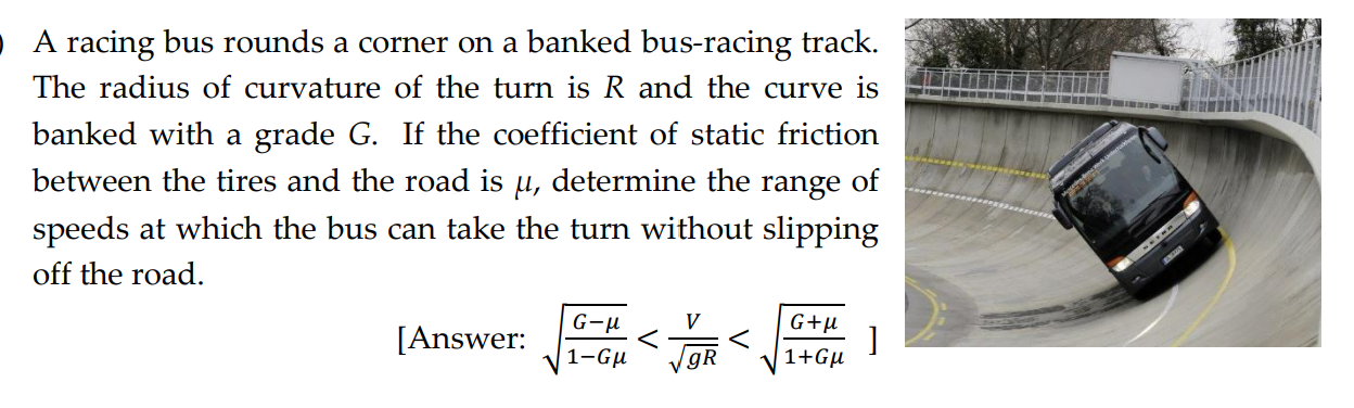 Solved A racing bus rounds a corner on a banked bus-racing | Chegg.com