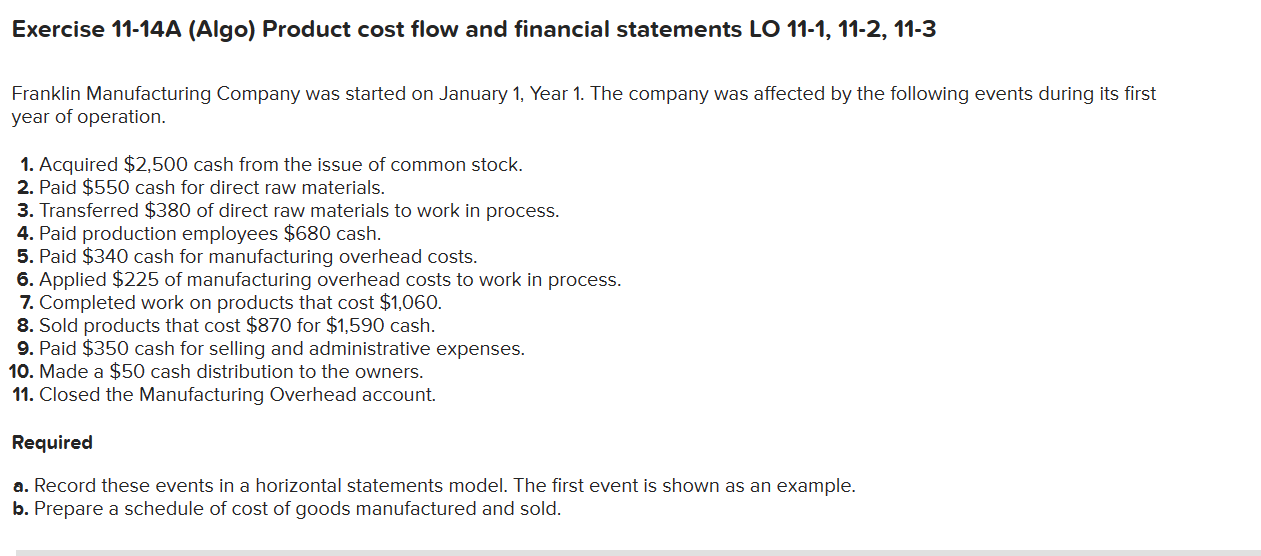 Solved Exercise 11-14A (Algo) Product cost flow and | Chegg.com