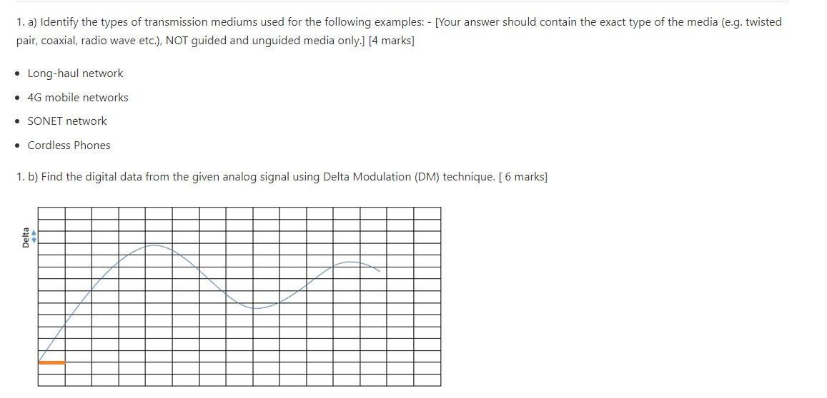 Solved 1. a) Identify the types of transmission mediums used | Chegg.com Solved 1. a) Identify the types of transmission mediums used | Chegg.com