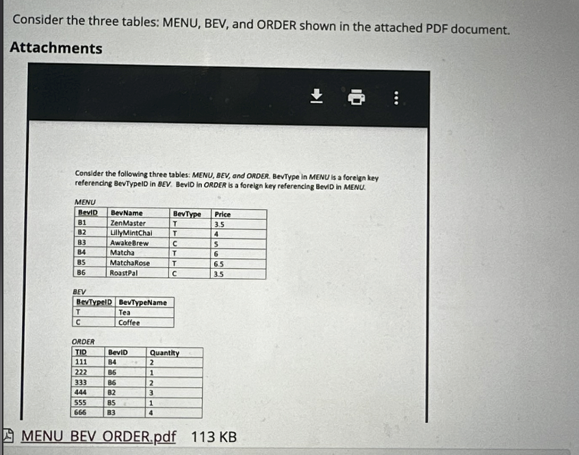 Solved Write a query that displays the number of beverages | Chegg.com