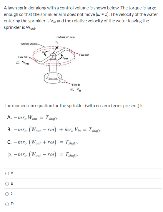 Solved A lawn sprinkler along with a control volume is shown | Chegg.com