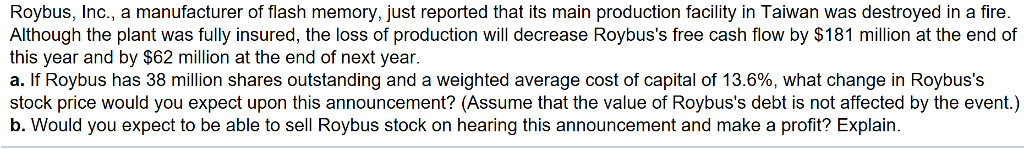 Solved Roybus, Inc., a manufacturer of flash memory, just | Chegg.com
