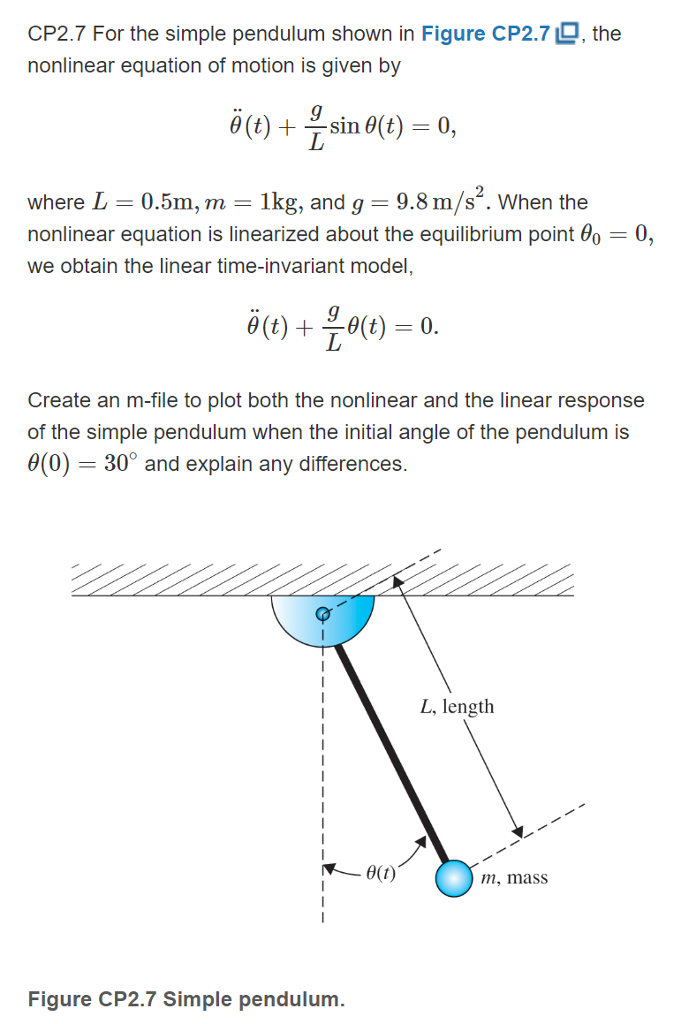 Solved CP2.7 For the simple pendulum shown in Figure | Chegg.com