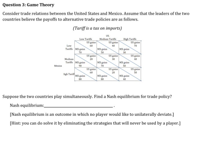 Solved Question 3: Game Theory Consider trade relations | Chegg.com