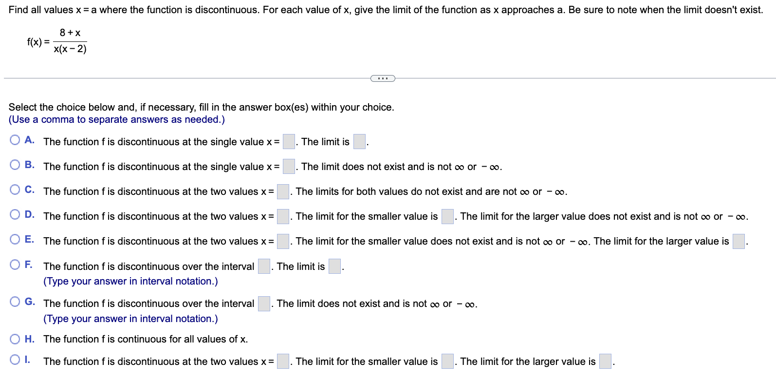 Solved Find all values x=a where the function is | Chegg.com