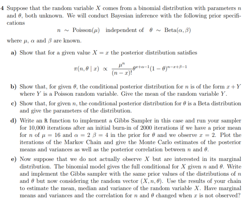 Solved 4 Suppose that the random variable X comes from a | Chegg.com