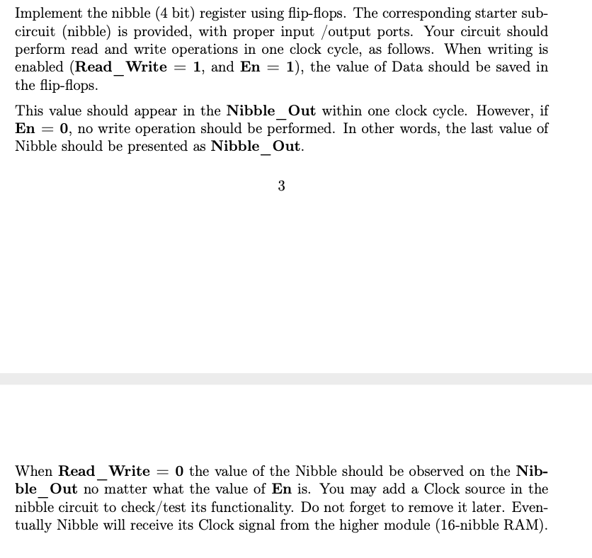 Implement the nibble (4 bit) register using | Chegg.com