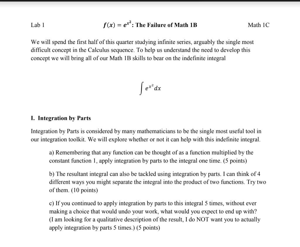 Solved Lab 1 f(x) = e*: The Failure of Math 1B Math 1C We | Chegg.com