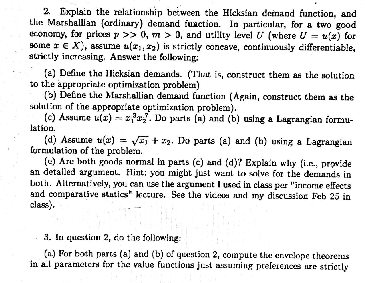 Solved 2. Explain the relationship between the Hicksian | Chegg.com