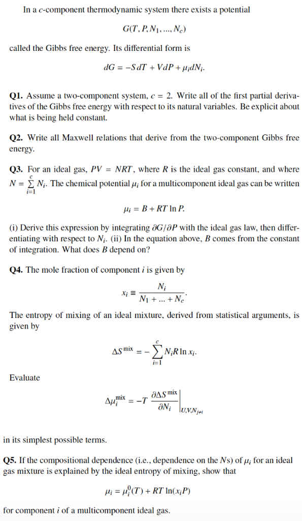 Solved In a c-component thermodynamic system there exists a | Chegg.com