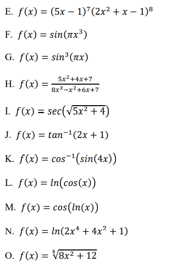 Solved 3. (2 points each.) Find the derivatives of the | Chegg.com
