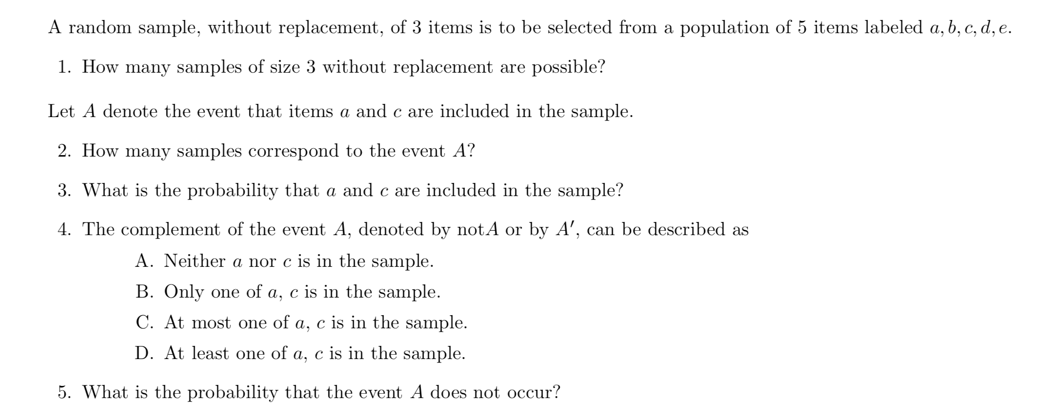 Solved A random sample, without replacement, of 3 items is | Chegg.com
