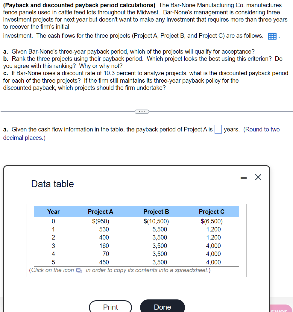 Solved (Payback and discounted payback period calculations) | Chegg.com