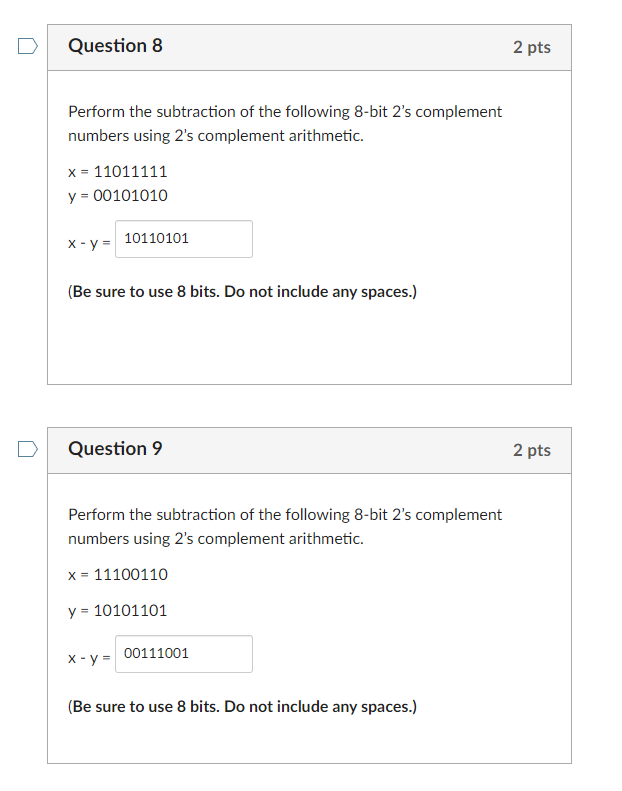 Solved Perform the subtraction of the following 8-bit 2's | Chegg.com