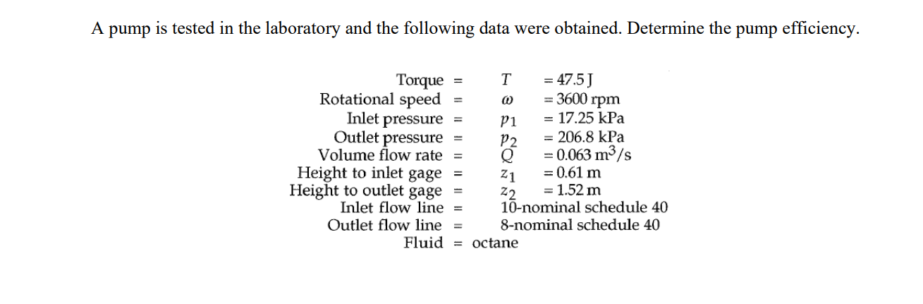 Solved A pump is tested in the laboratory and the following | Chegg.com