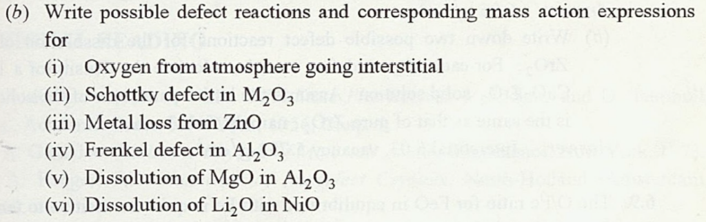 Solved B Write Possible Defect Reactions And Corresponding
