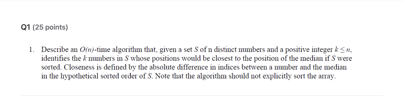 Solved Describe an O(n)-time algorithm that, given a set S | Chegg.com