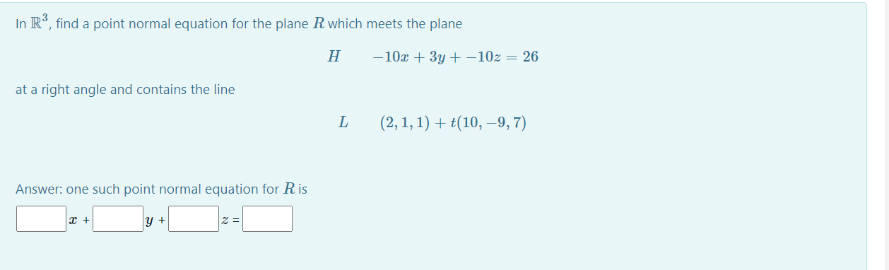 Solved In R’, find a point normal equation for the plane II | Chegg.com