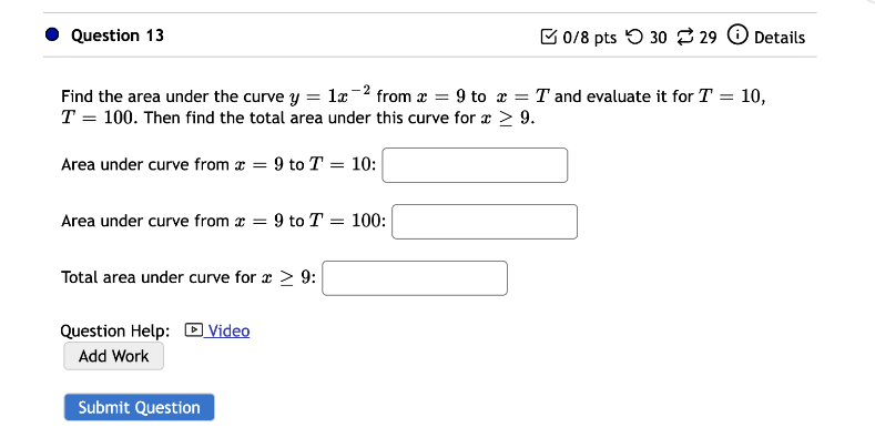 Solved Find the area under the curve y=1x−2 from x=9 to x=T | Chegg.com