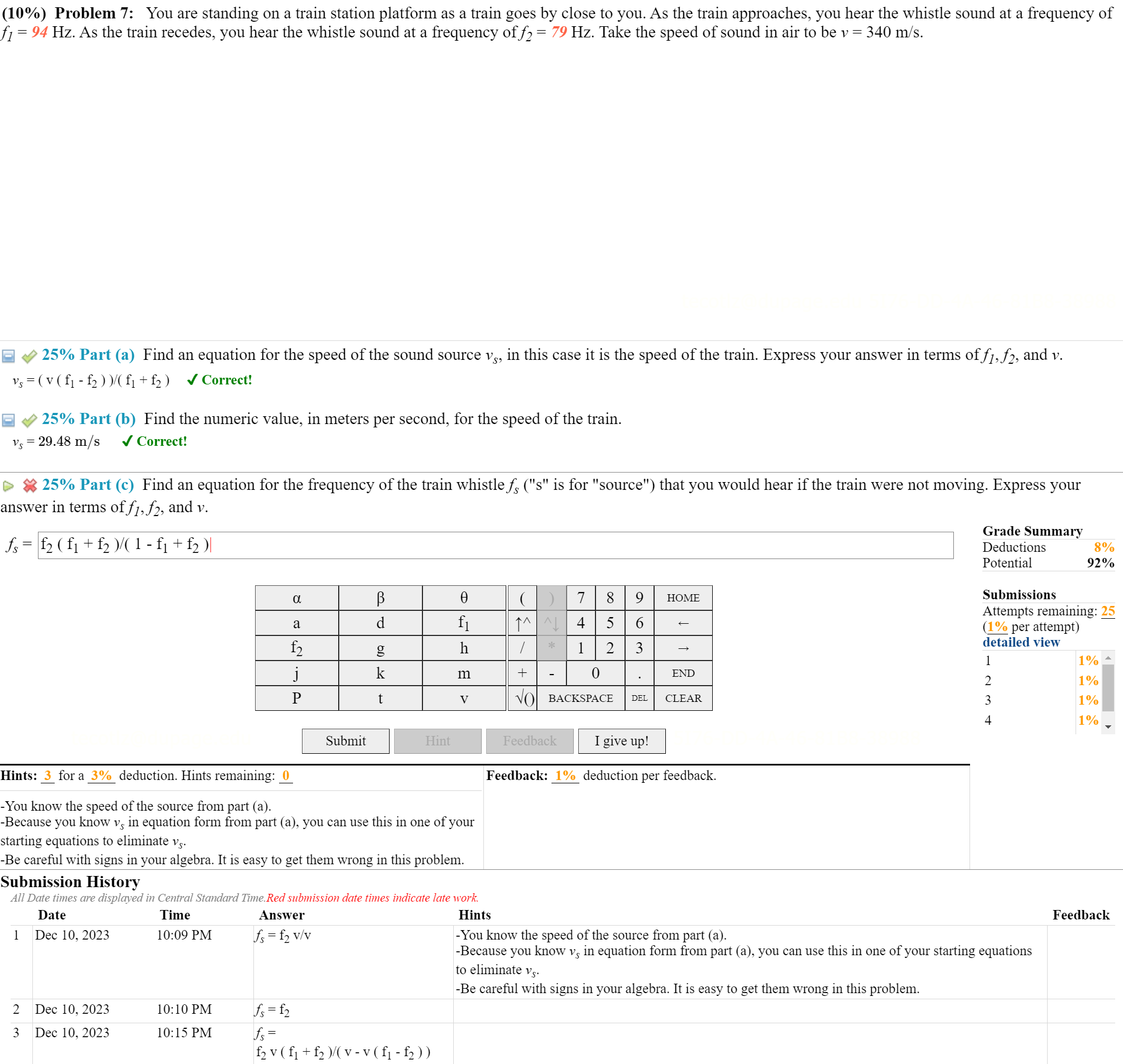 Solved (10\%) Problem 7: You are standing on a train station | Chegg.com
