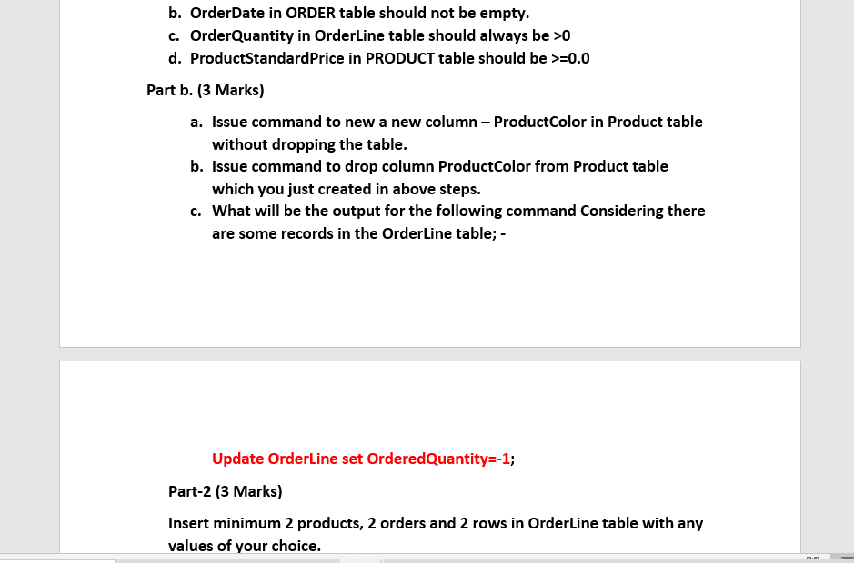 Solved \r\nb. OrderDate in ORDER table should not be empty. | Chegg.com