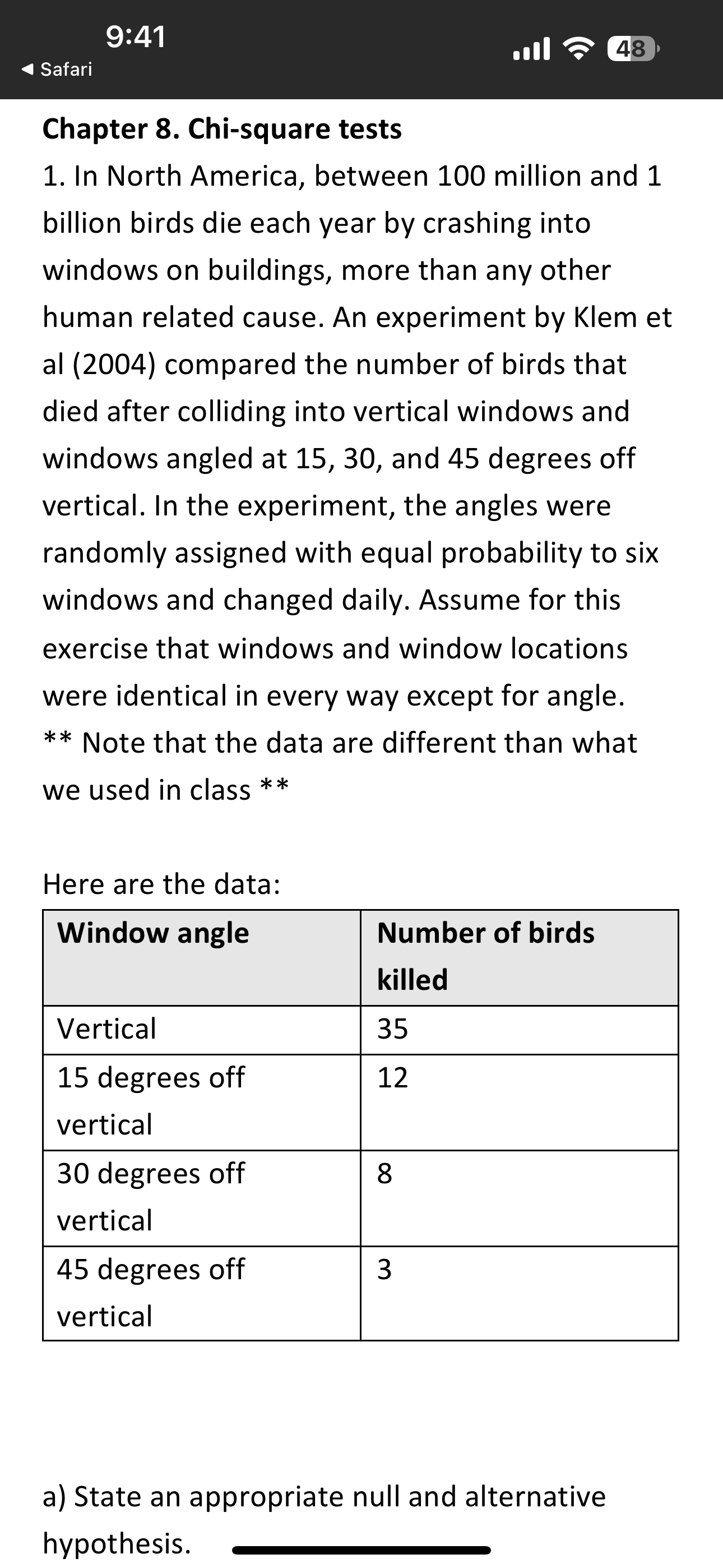 Solved a) State an appropriate null and alternative | Chegg.com
