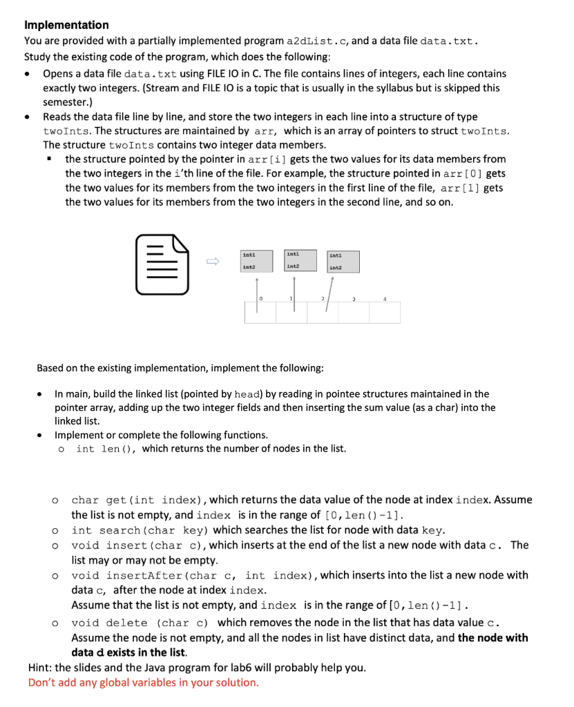 Solved Implementation You are provided with a partially | Chegg.com