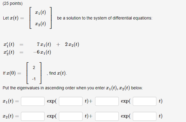 Solved Let x(t)=[x1(t)x2(t)] be a solution to the system of | Chegg.com