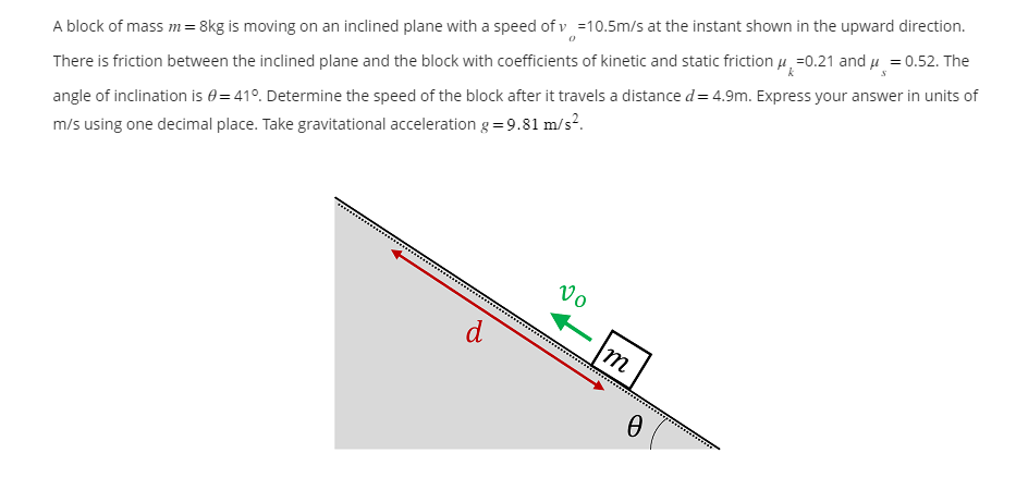 Solved A block of mass m=8kg ﻿is moving on an inclined plane | Chegg.com
