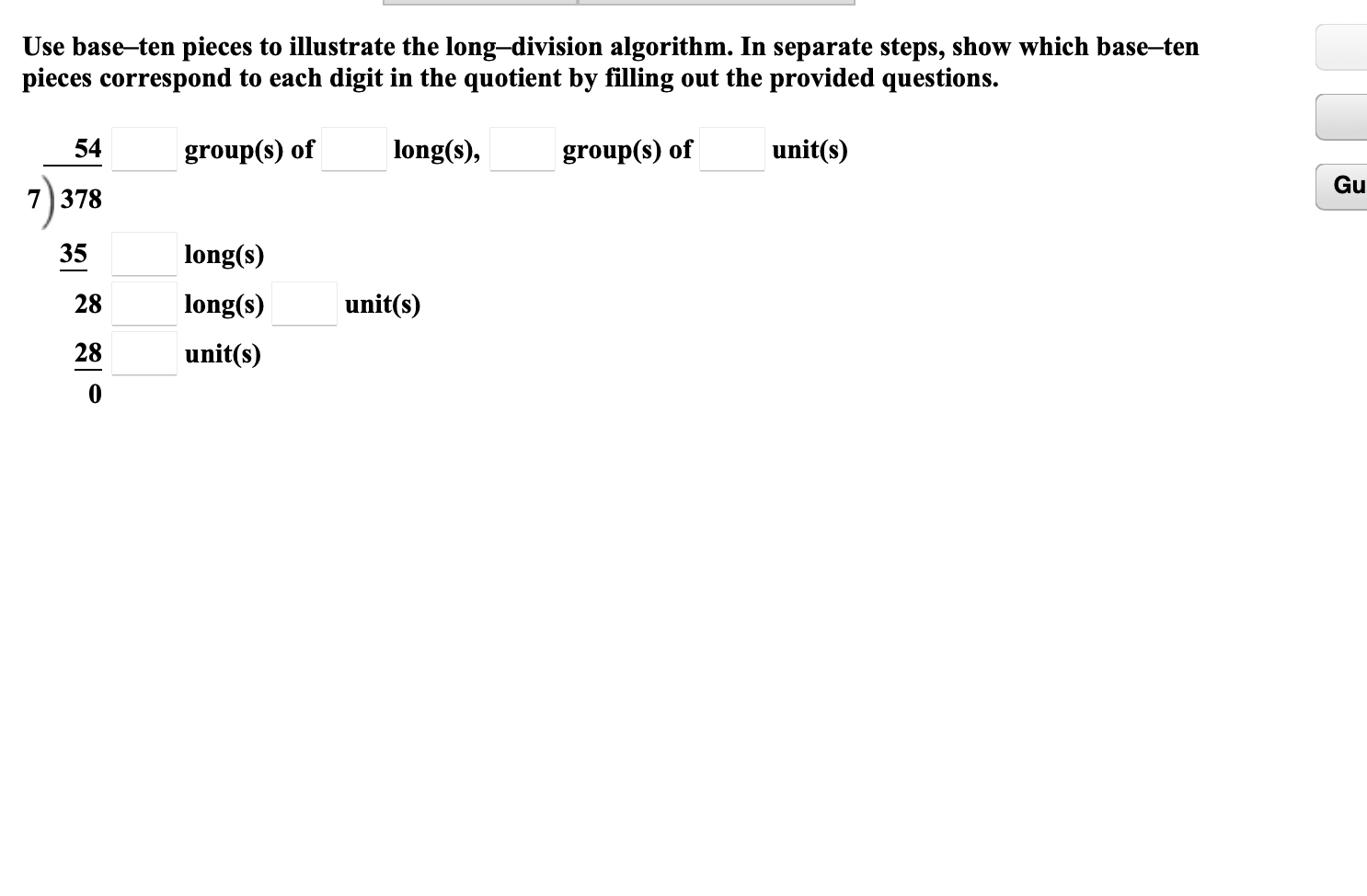 Solved Use base-ten pieces to illustrate the long-division | Chegg.com