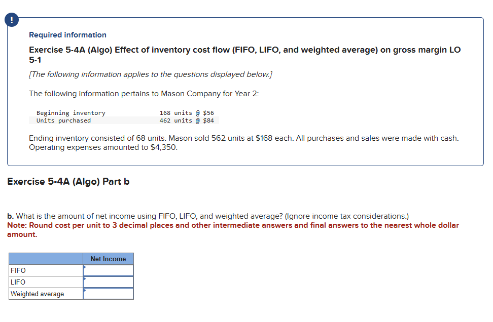 Solved !Required informationExercise 5-4A (Algo) ﻿Effect of | Chegg.com