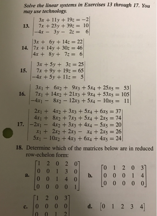 Solved Solve the linear systems in Exercises 13 through 17. | Chegg.com