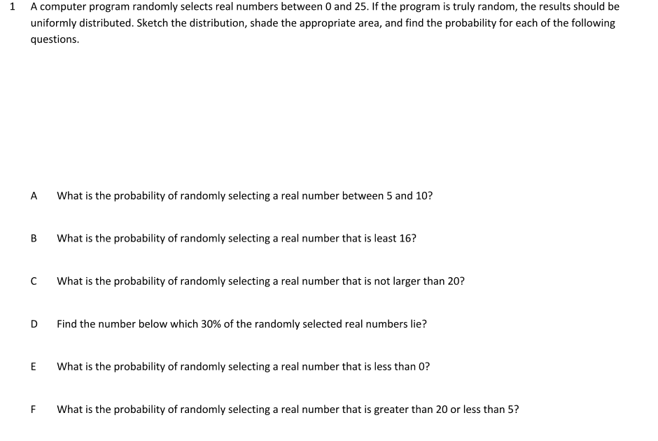 Solved 1 A computer program randomly selects real numbers | Chegg.com