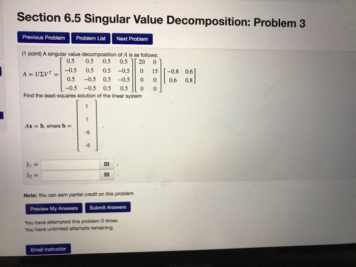 Solved Section 6 5 Singular Value Decomposition Problem 2 Chegg